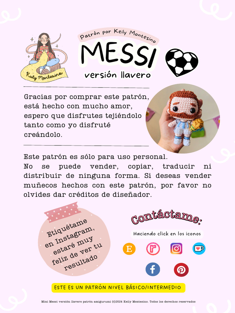 Patrón Amigurumi Mini Messi Llavero | PDF | Amigurumi | Tejer