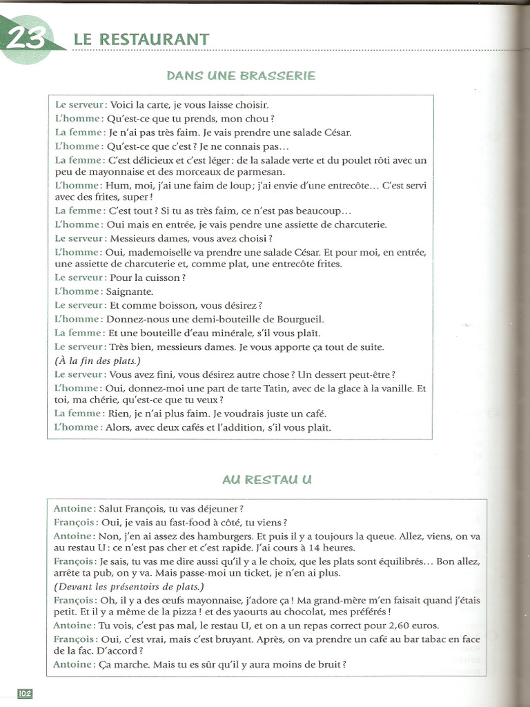Au Restaurant | PDF
