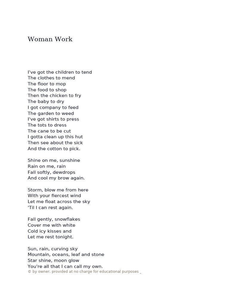 Woman Work by Maya ANgelou | PDF