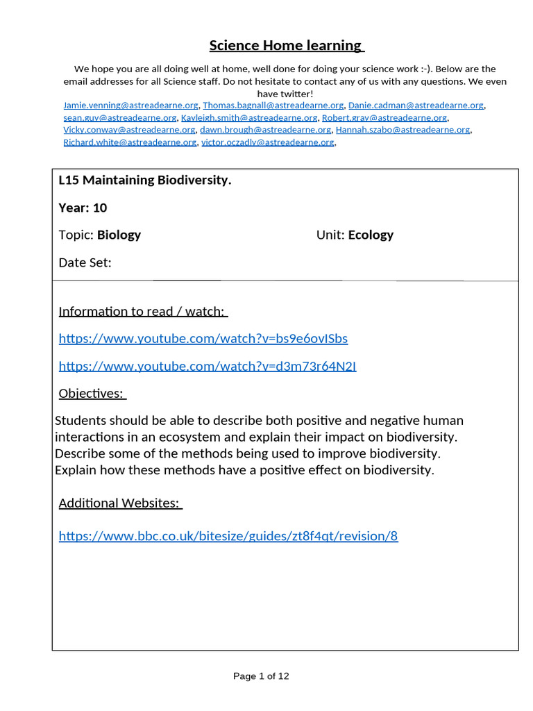 Year 10 Biodiversity Learning Guide | PDF | Decomposition | Biodiversity