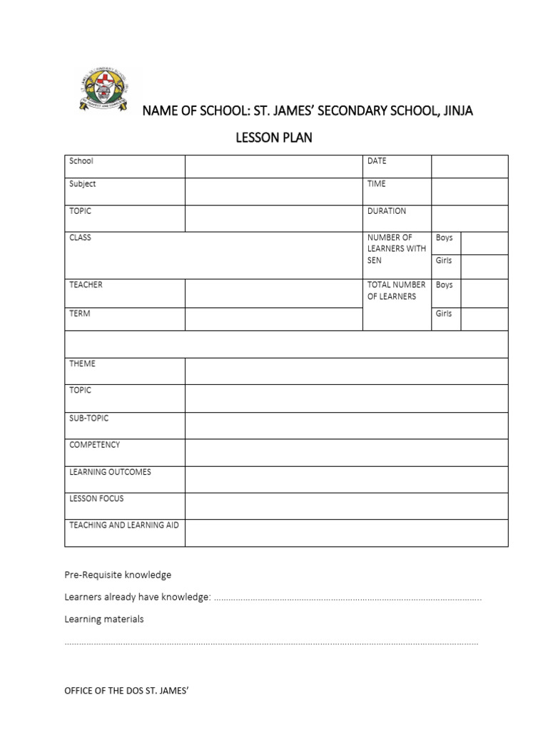 St. James' Secondary School Lesson Plan | PDF