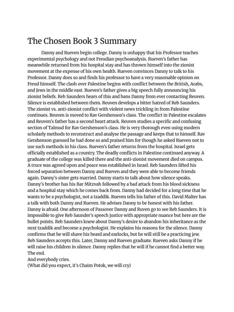 Summary of The Chosen Book 3 | PDF | Love | Anti Zionism
