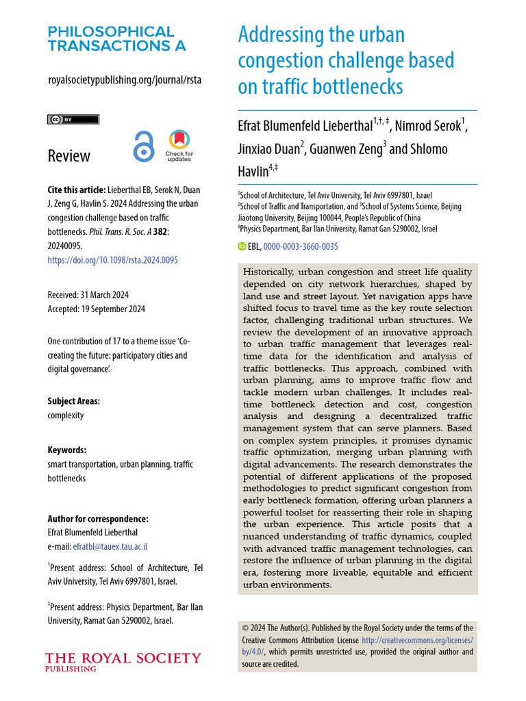 Lieberthal Et Al 2024 Addressing The Urban Congestion Challenge Based ...