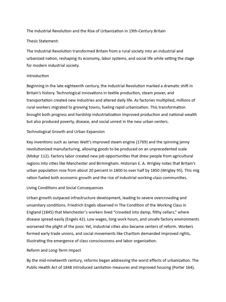 The Industrial Revolution and The Rise of Urbanization in 19th | PDF ...