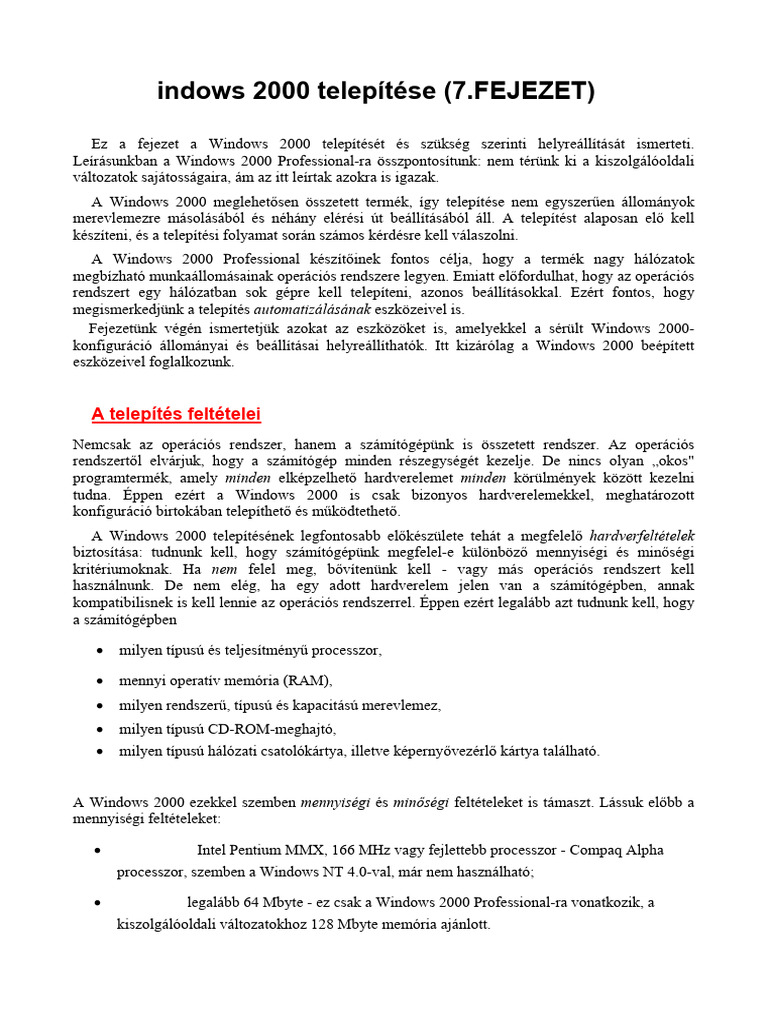 W2k Telepítés | PDF