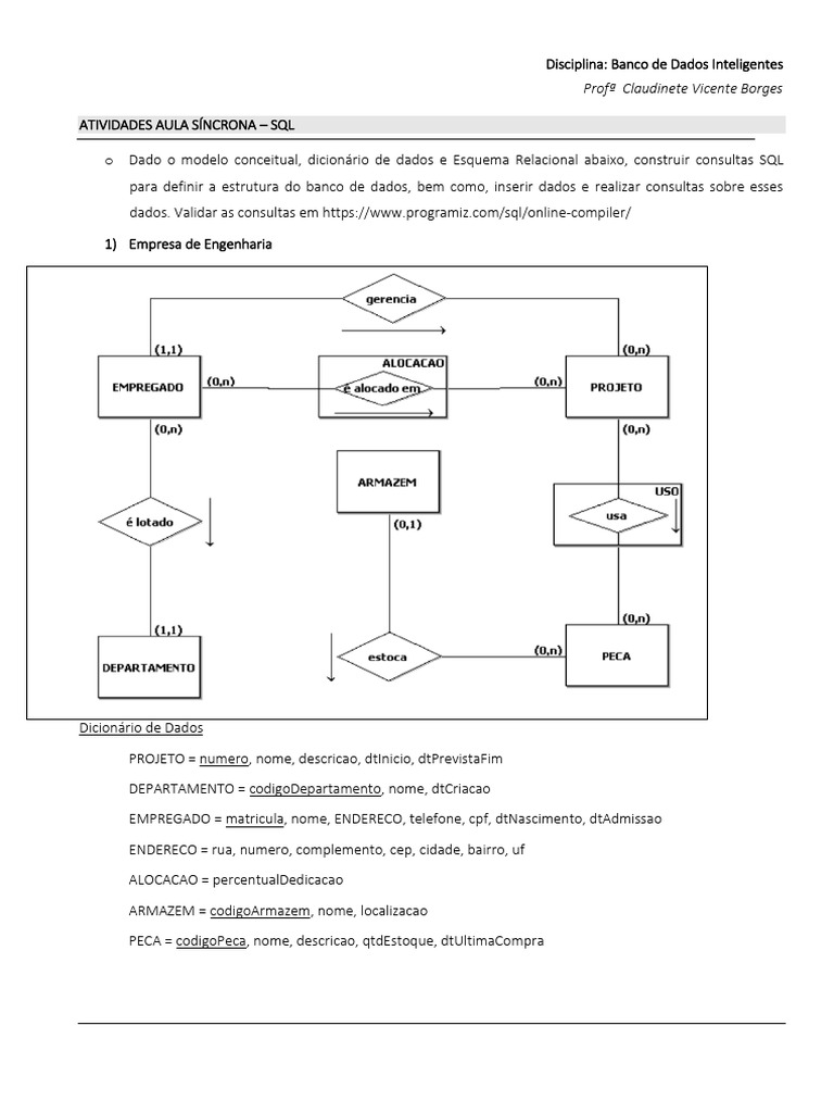 Atividade - SQL - Aula Síncrona | PDF | Bancos de dados | Design de software