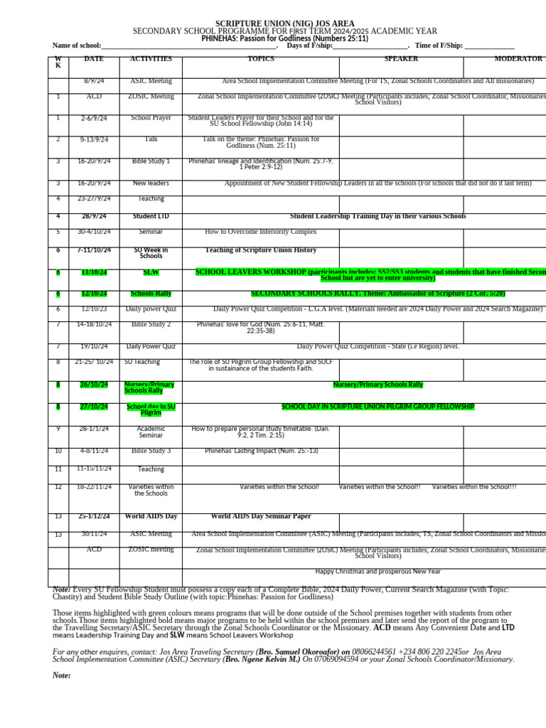 Jos Area Secondary School Program 2024 | PDF