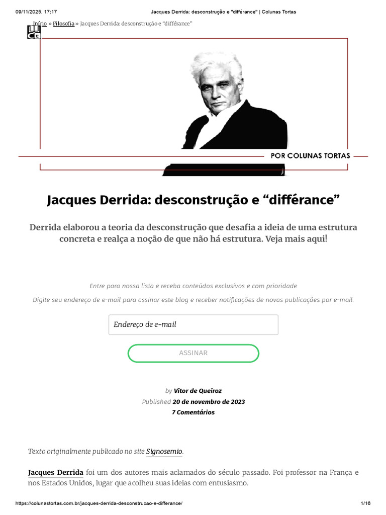 Jacques Derrida_ Desconstrução e _différance'' _ Colunas Tortas | PDF ...