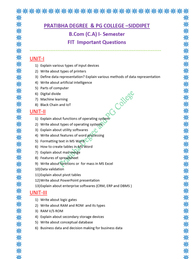 FIT Imp Questions | PDF