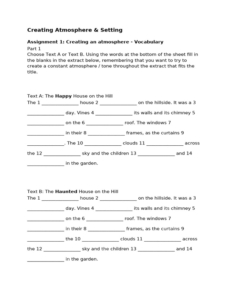 Assignments Creating Atmosphere & Setting 1-2 | PDF