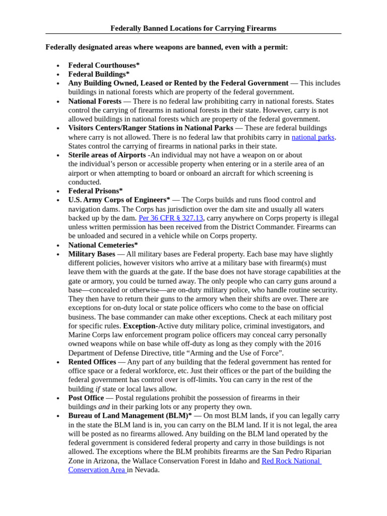 Federally Banned Locations For Carrying Firearms | PDF | Firearm Laws ...