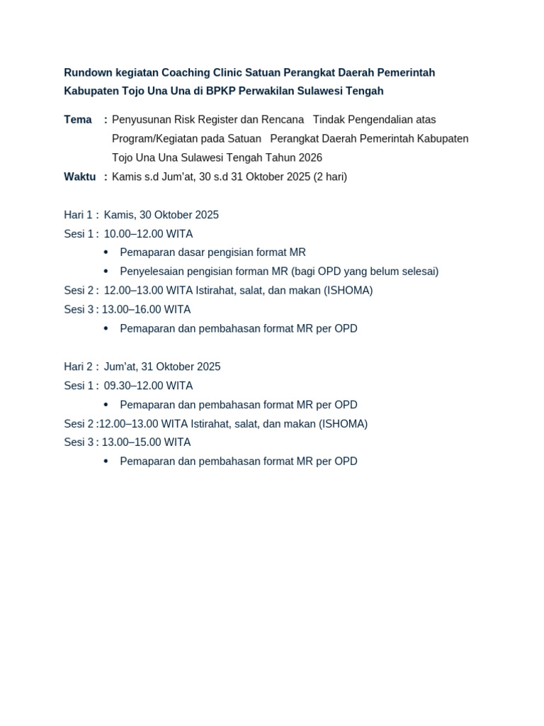 Rundown Kegiatan Coaching Clinic | PDF