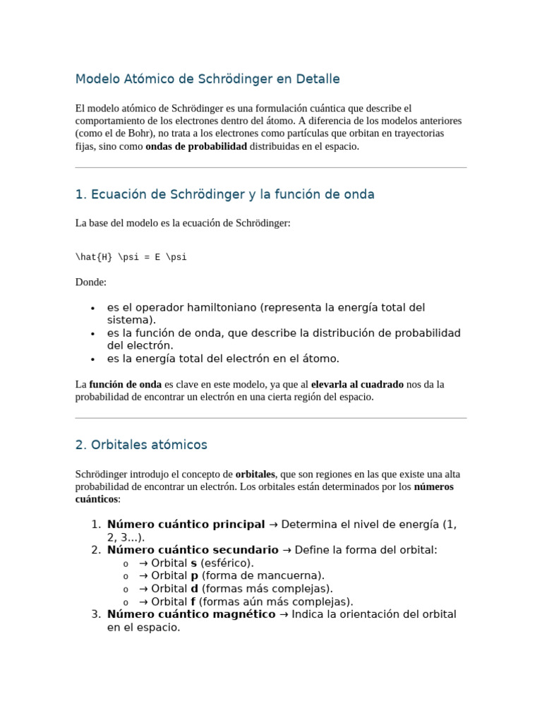 Modelo Atómico de Schrödinger en Detalle | PDF