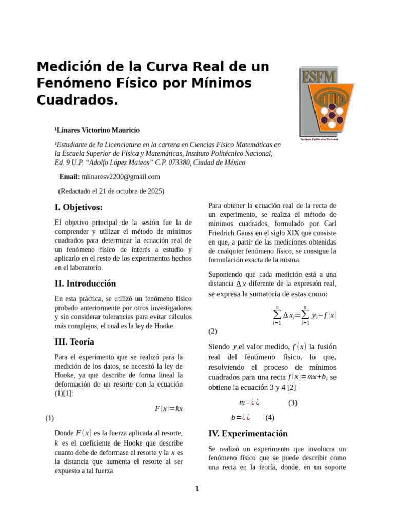 Mínimos Cuadrados | PDF | Medición | Experimentar