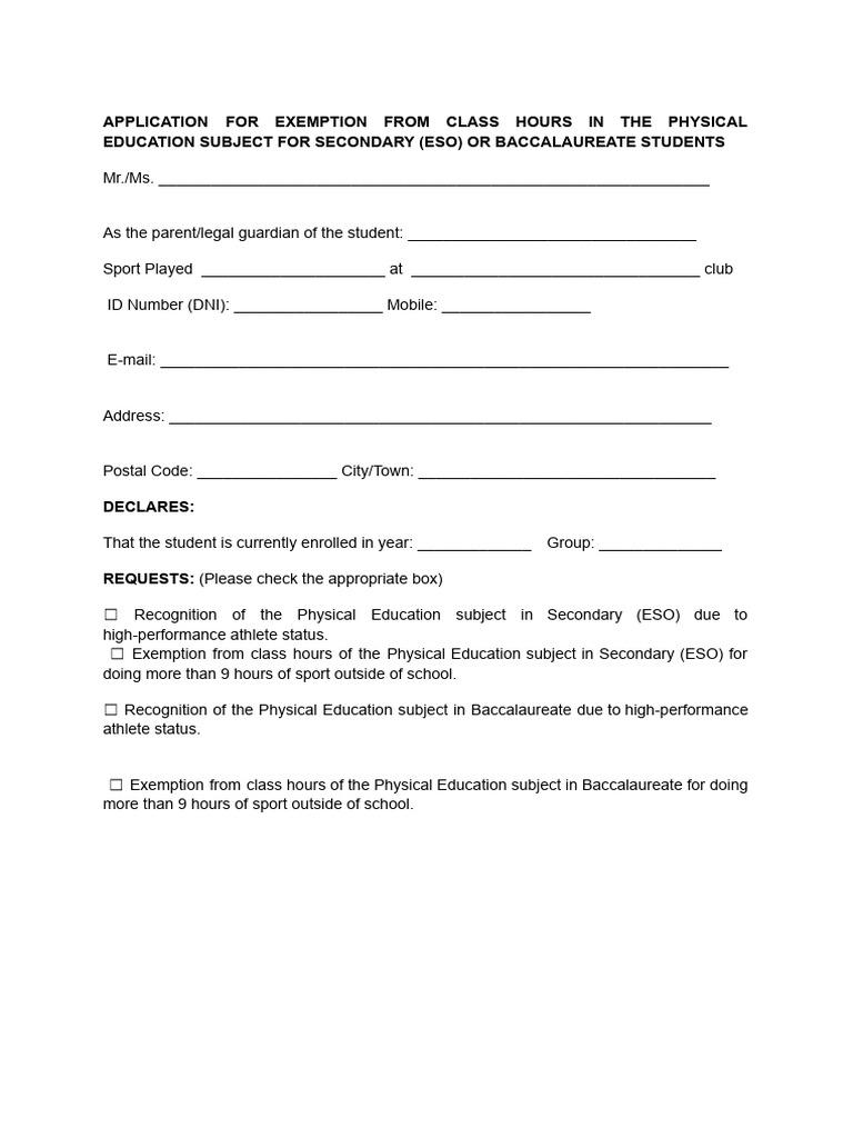 Application For Exemption From Pe | PDF