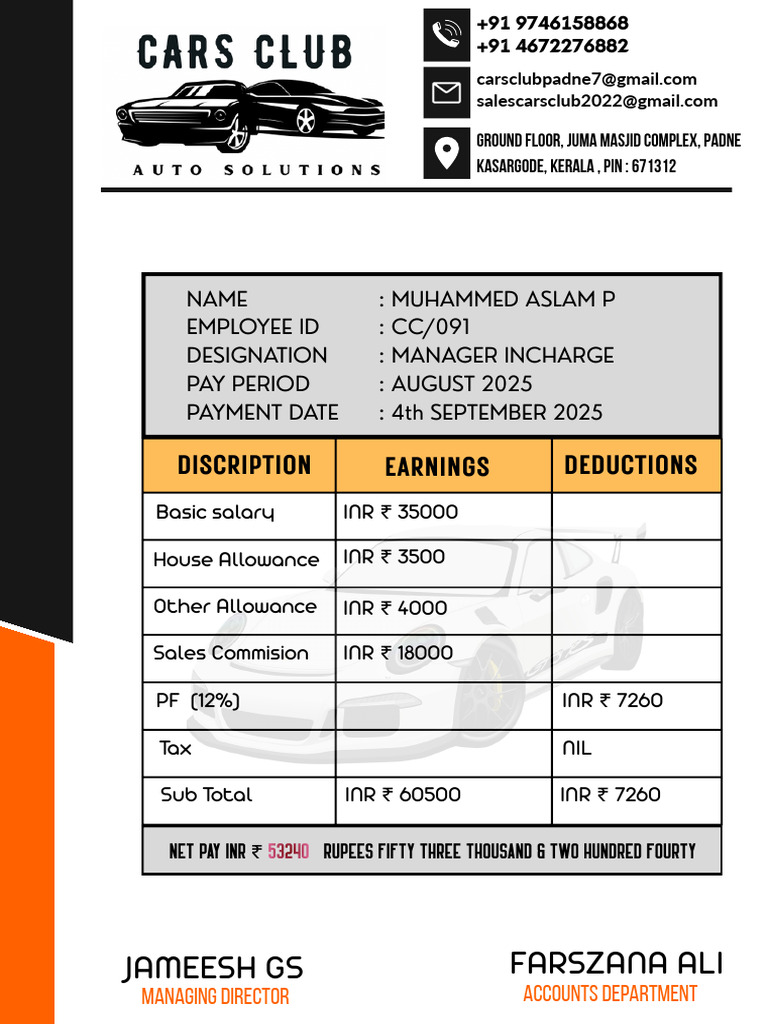 Payslip Month of August 2025 | PDF