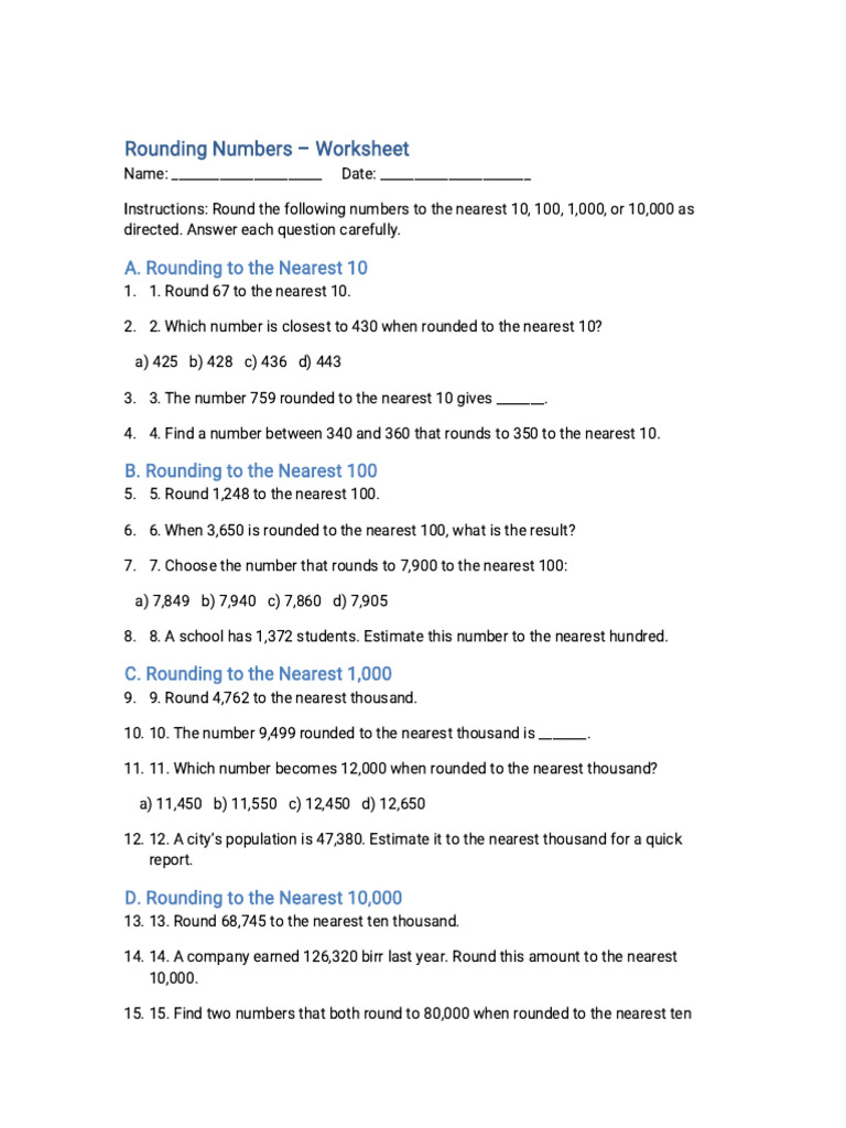 Rounding Numbers Worksheet-1 | PDF
