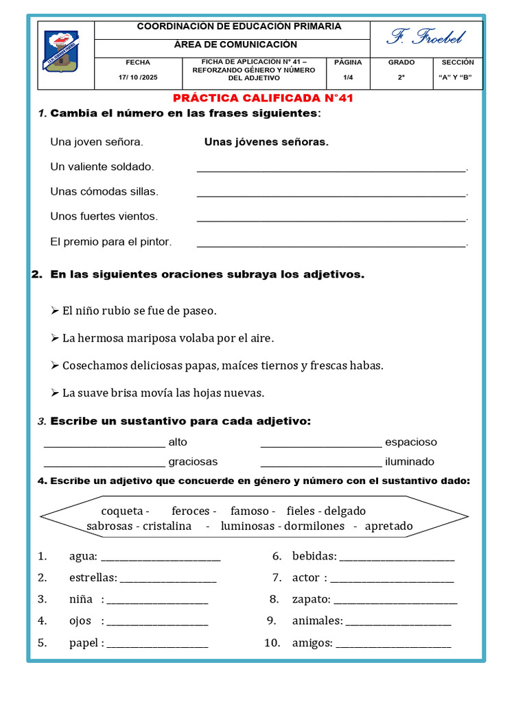 Ejercicios de Género y Número en Adjetivos | PDF