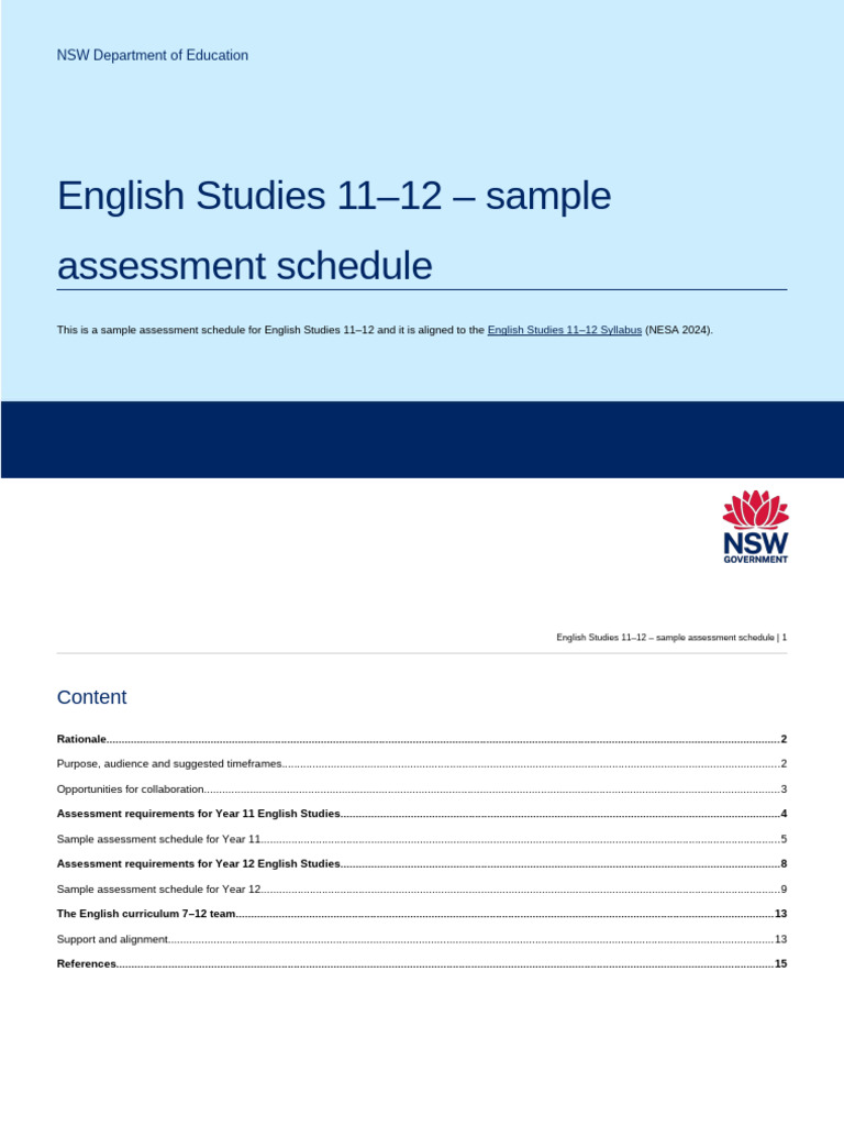 English Studies s6 Assessment Schedule Sample | PDF