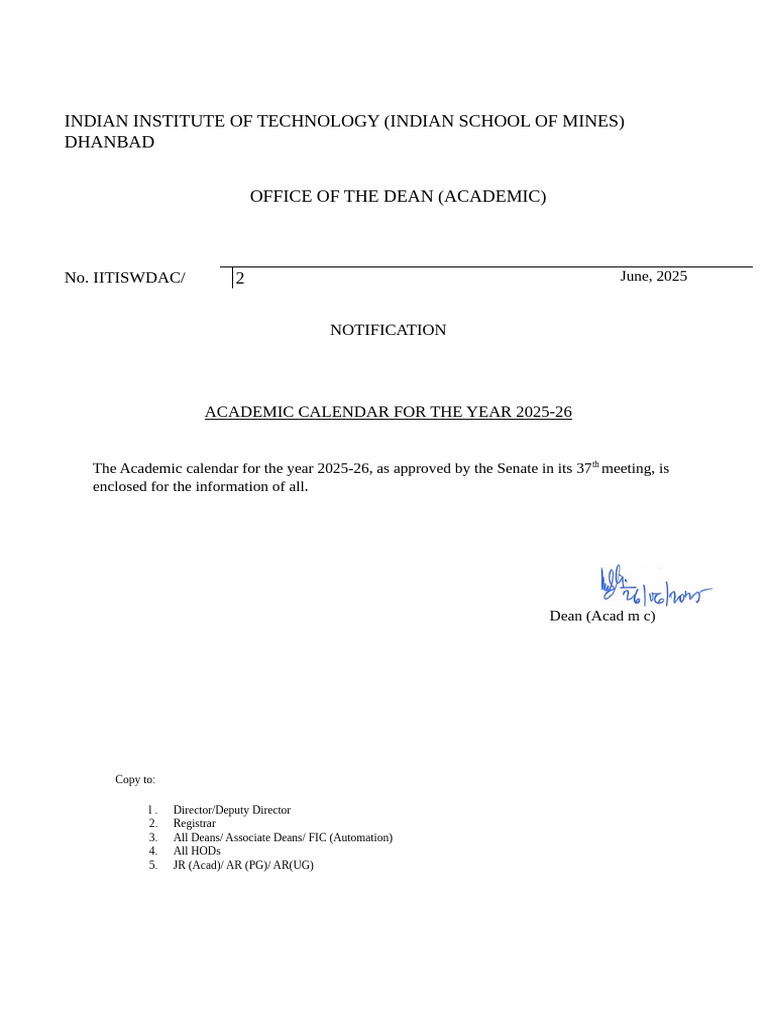 IIT Dhanbad Academic Calendar 2025-26 | PDF | Academic Term | Master's ...