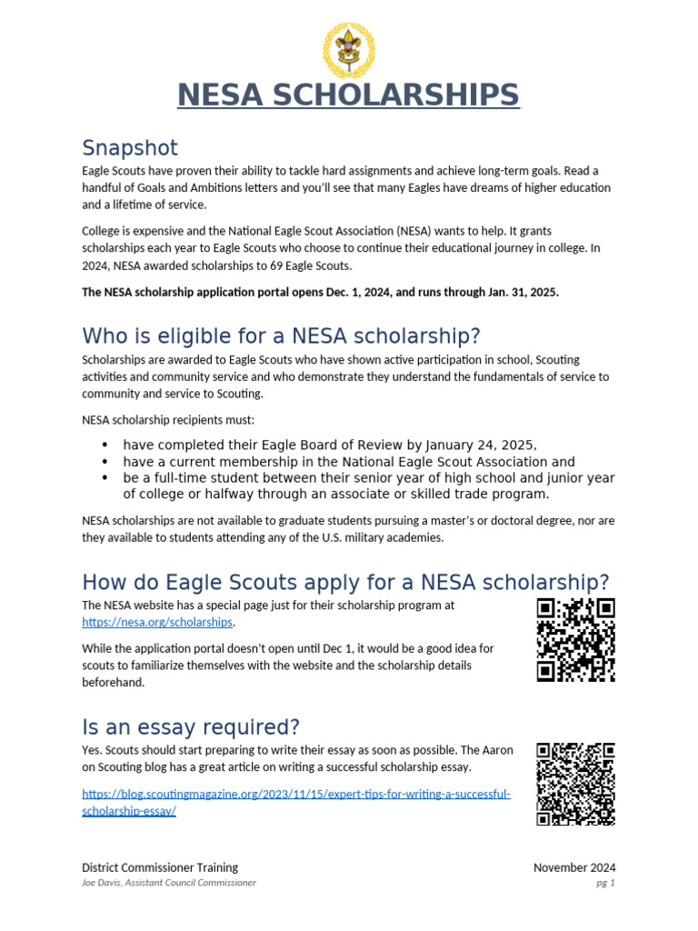 Commissioner Training 2024 11 (November) - NESA Scholarships | PDF