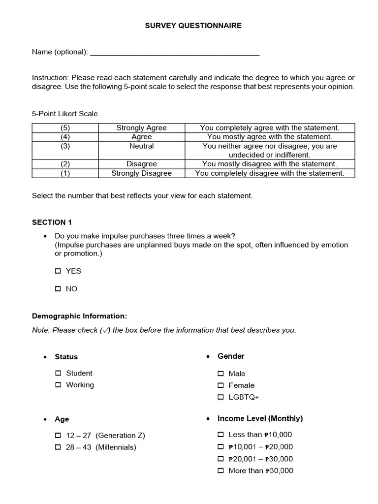 Thesis Questionnaire | PDF | Social Psychology | Psychology