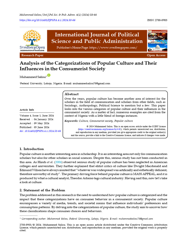 Categories of Popular Culture Impact | PDF | Consumerism