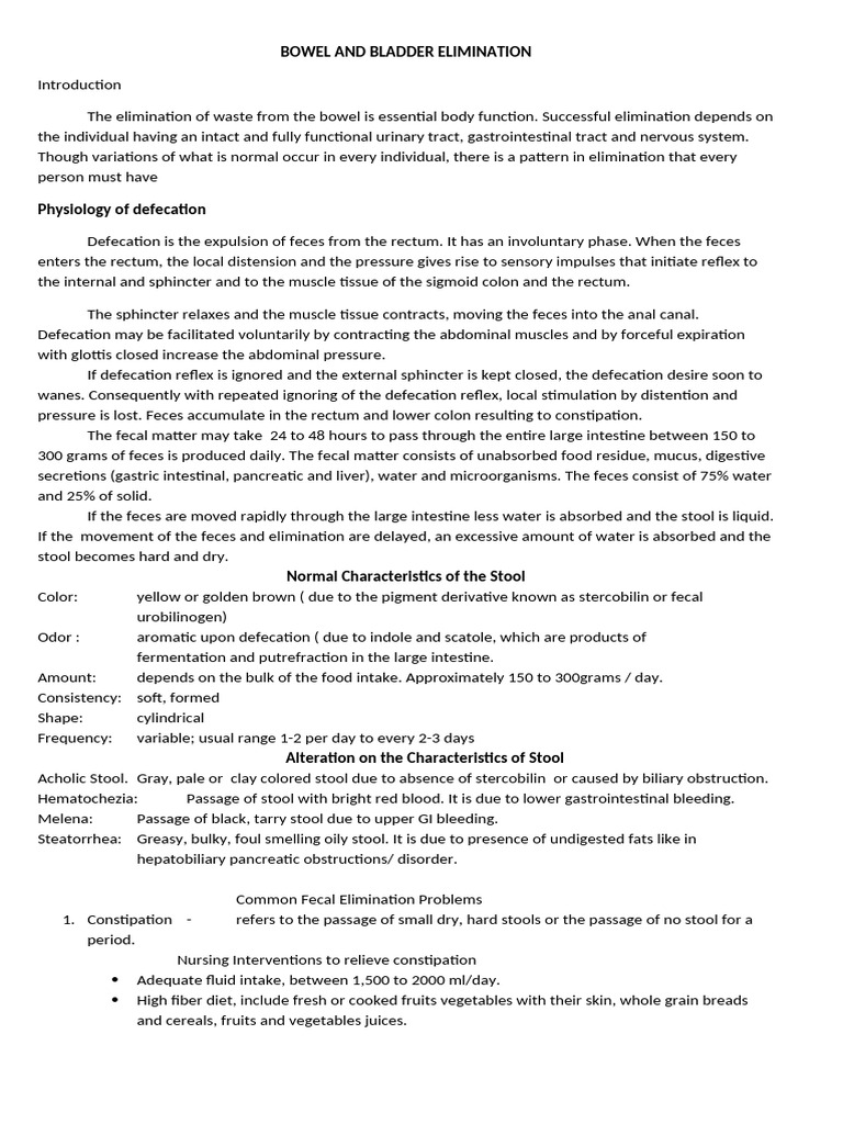 Bowel and Bladder Elimination Guide | PDF | Urinary System | Rectum