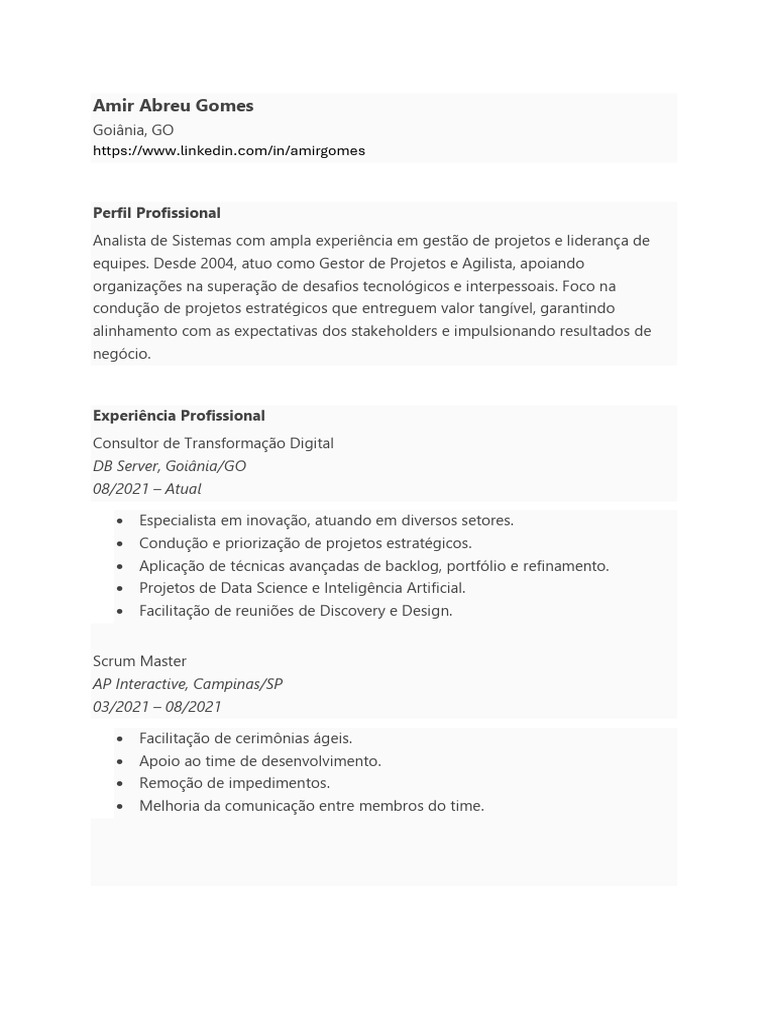 CV Amir Abreu Gomes 2025 | PDF | Desenvolvimento ágil de software ...