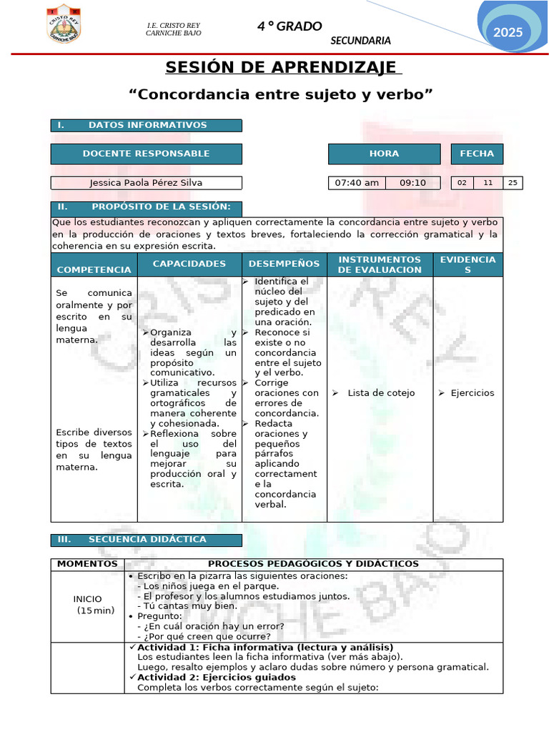 Concordancia Entre Sujeto y Verbo | PDF | Asunto (gramática) | Verbo