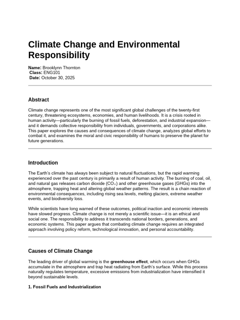 Climate Change and Environmental Responsibility | PDF | Climate Change ...