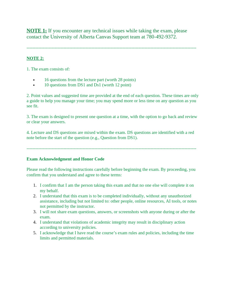 University of Alberta Exam Instructions | PDF