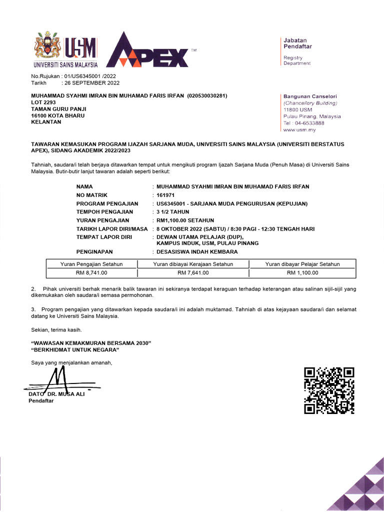 Surat Tawaran Usm | PDF