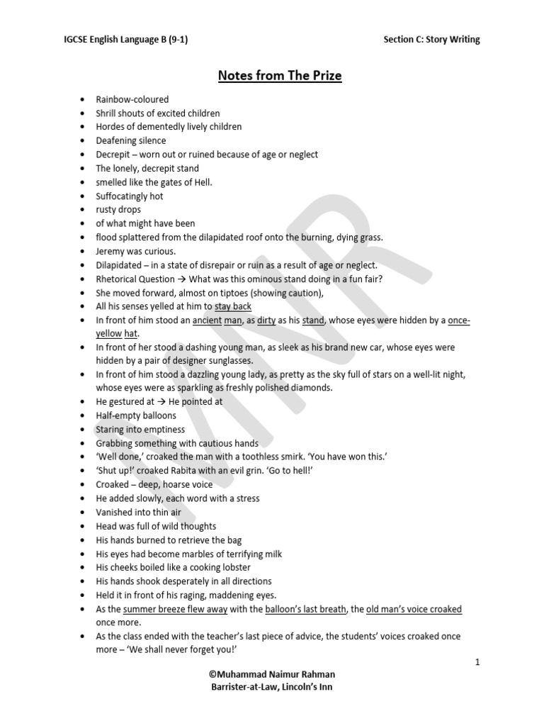 Notes From The Prize 1 | PDF