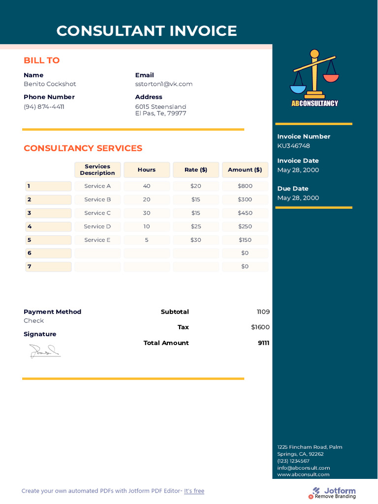 Consultant Invoice Template - Jotform PDF Editor | PDF