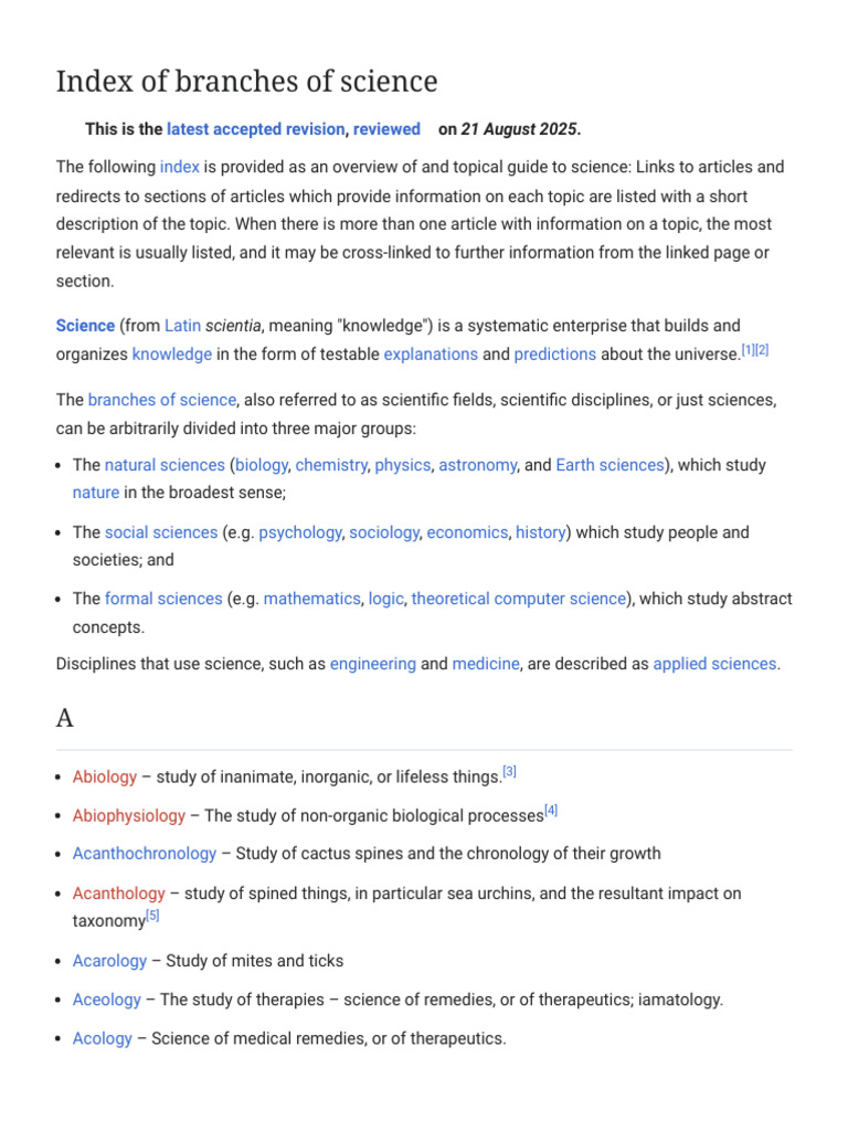 Index of Branches of Science - Wikipedia | PDF | Science | Physics