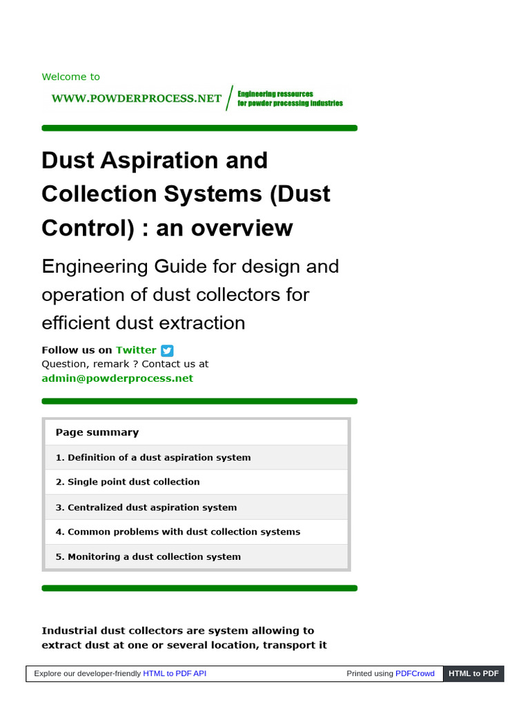 Dust Collection Systems Overview Guide | PDF | Duct (Flow) | Mechanical ...