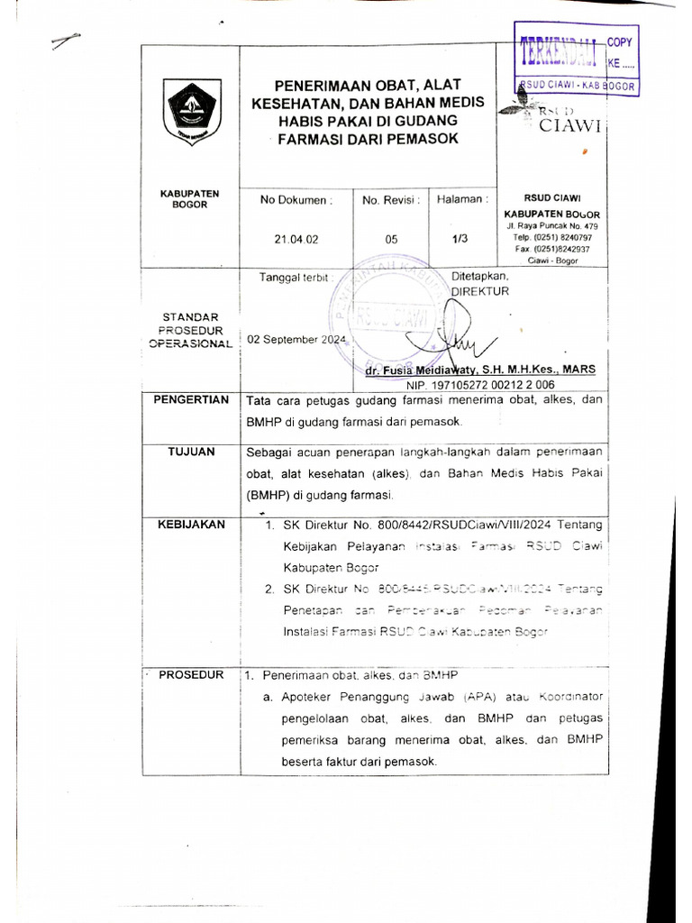 Penerimaan Obat, Alat Kesehatan, Dan Bahan Medis Habis Pakai Di Gudang ...
