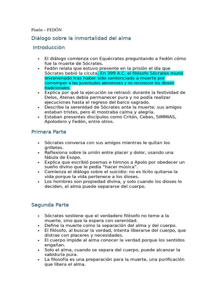 Exposición Platón FEDÓN | PDF | Sócrates | Alma