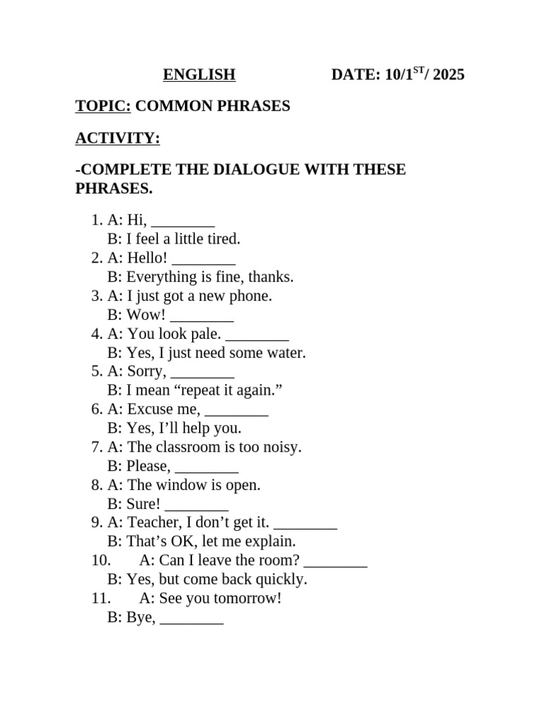 ENGLISH Dialogue 1 | PDF