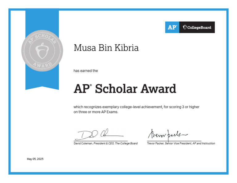 AP Scholar Award Recognition 2025 | PDF