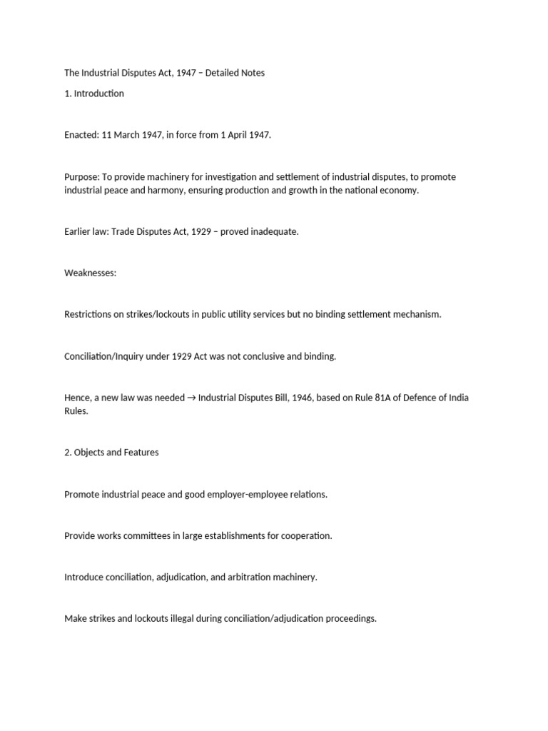 Industrial Disputes Act 1947 Overview | PDF | Employment | Strike Action