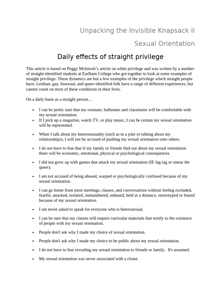 Straight Privilege | PDF | Sexual Orientation | Heterosexuality