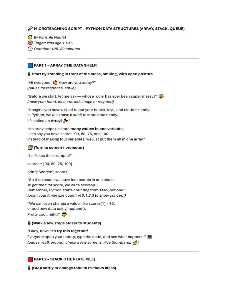 ? Microteaching Script Faris | PDF | Queue (Abstract Data Type) | Formal Methods