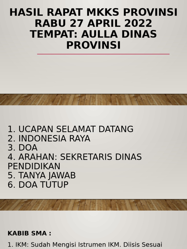 Hasil Rapat Mkks Provinsi | PDF