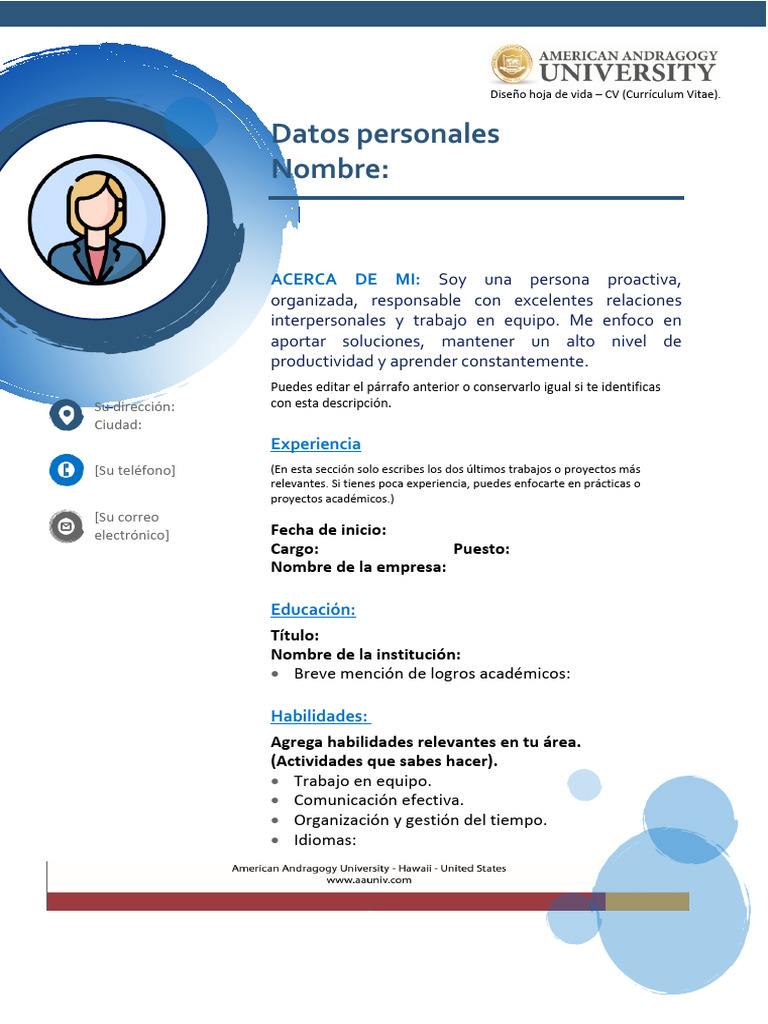 Hoja de Vida CV - Ella | PDF