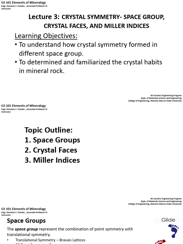 GS 101 Lecture 3 Crystal Symmetry Space Groups Crysta Faces Miller ...