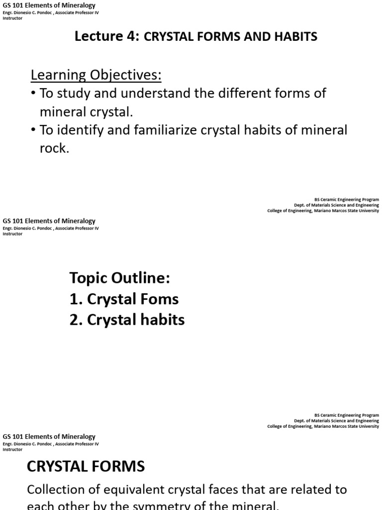 GS 101 Lecture 4 Crystal Forms and Habits | PDF | Crystal | Crystal ...