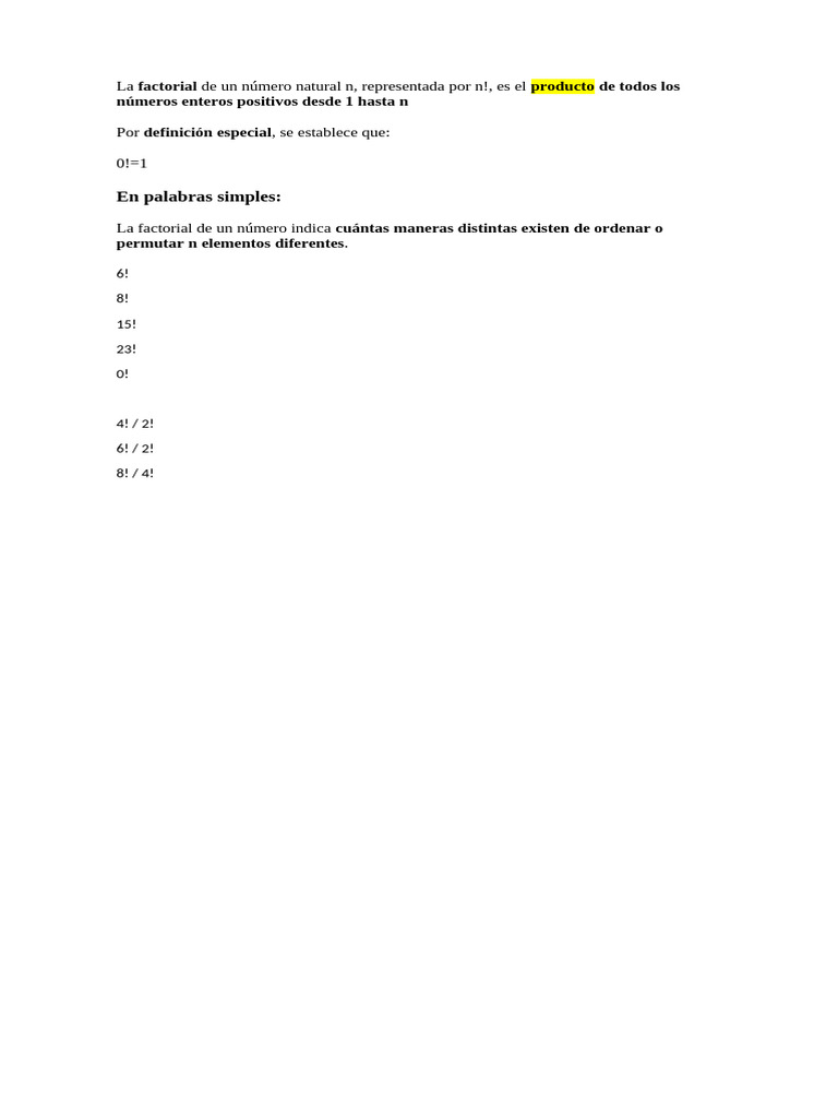 La Factorial de Un Número Natural N | PDF