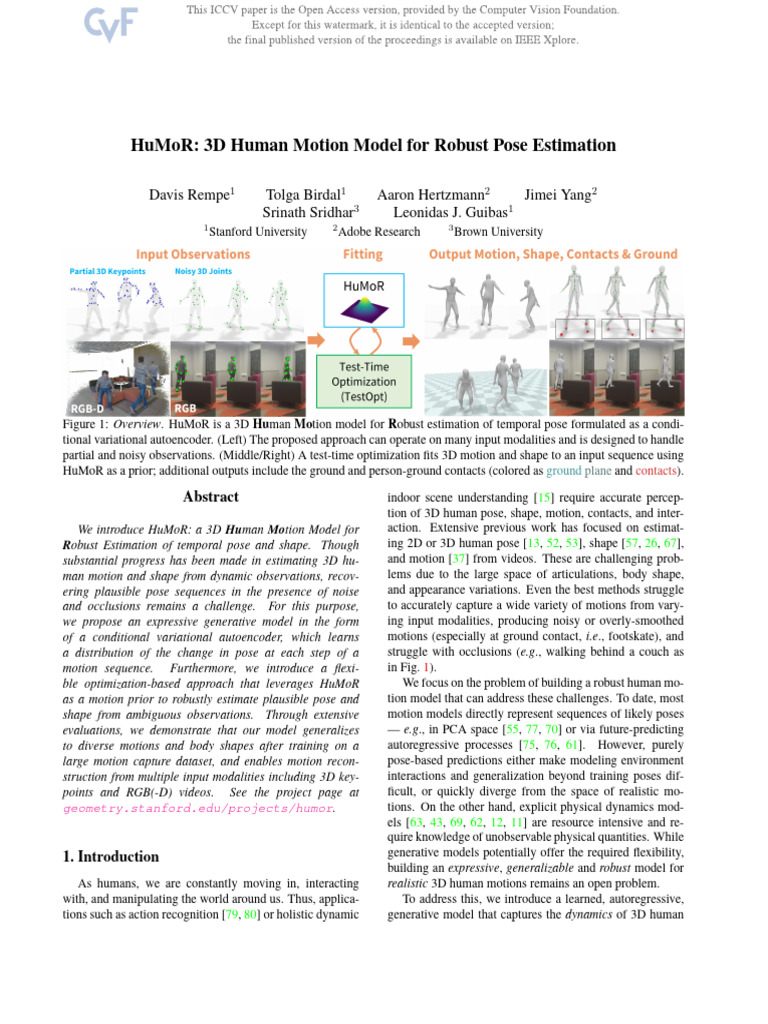 Rempe HuMoR 3D Human Motion Model For Robust Pose Estimation ICCV 2021 Paper | PDF | Applied ...